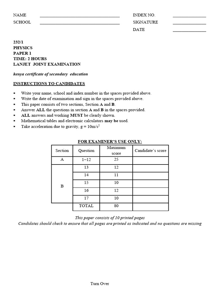 Dec 2021 Lanjet Home Physics PP1 QN | PDF | Buoyancy | Continuum Mechanics