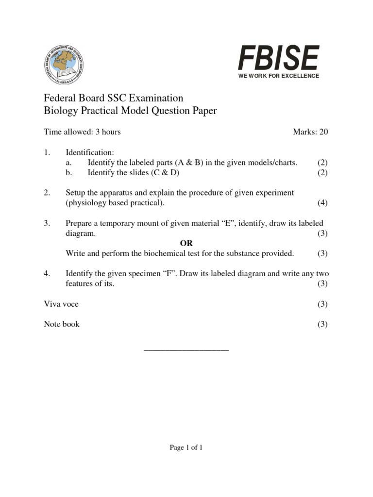 SSC Biology Practical Model Paper 2024 | PDF