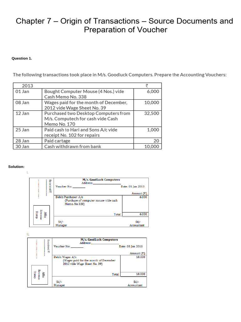 Chapter 7 - Origin of Transactions - Source Documents and Preparation of Voucher | PDF