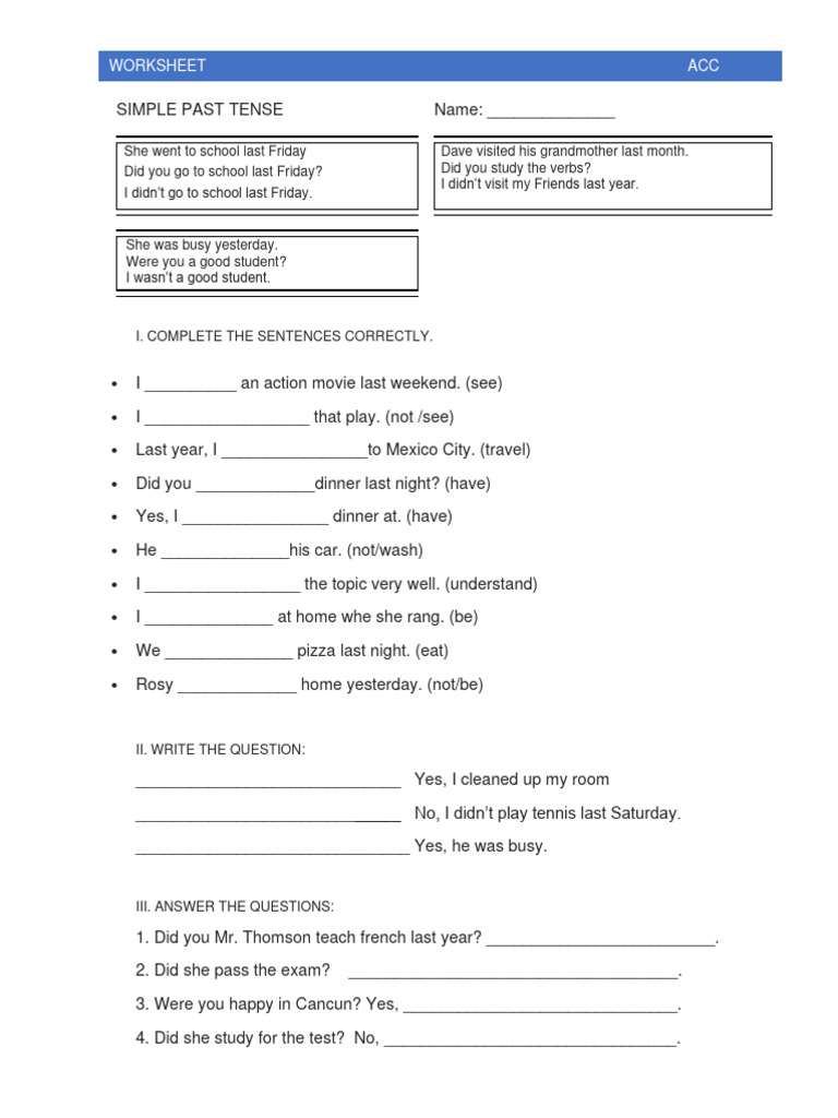 Worksheet (Interactive) Simple Past | PDF