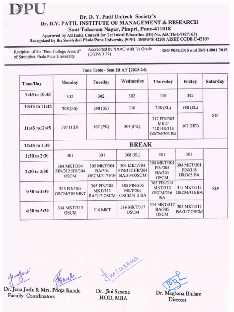 Time Table 2nd Year | PDF