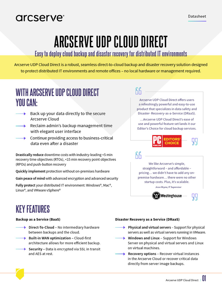 Arcserve UDP Cloud Direct Datasheet en | PDF | Cloud Computing | Backup