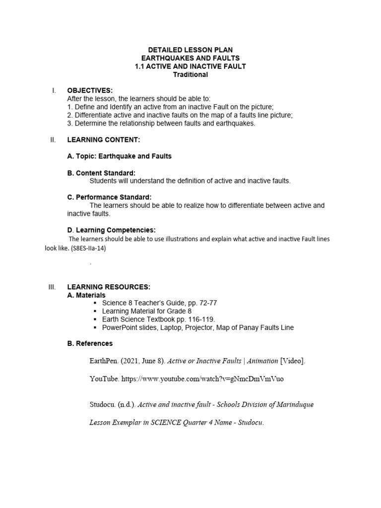 Active vs Inactive Faults Lesson Plan | PDF | Fault (Geology) | Earthquakes