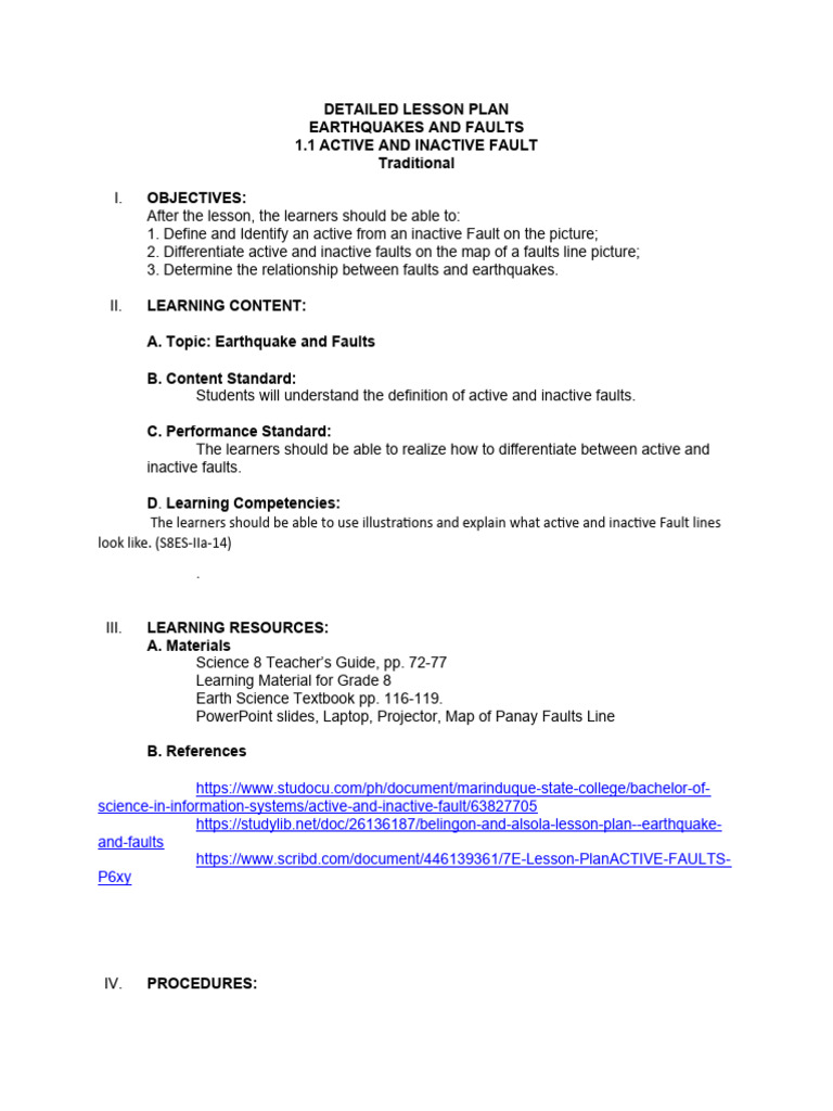Active vs. Inactive Faults Lesson | PDF | Fault (Geology) | Earthquakes