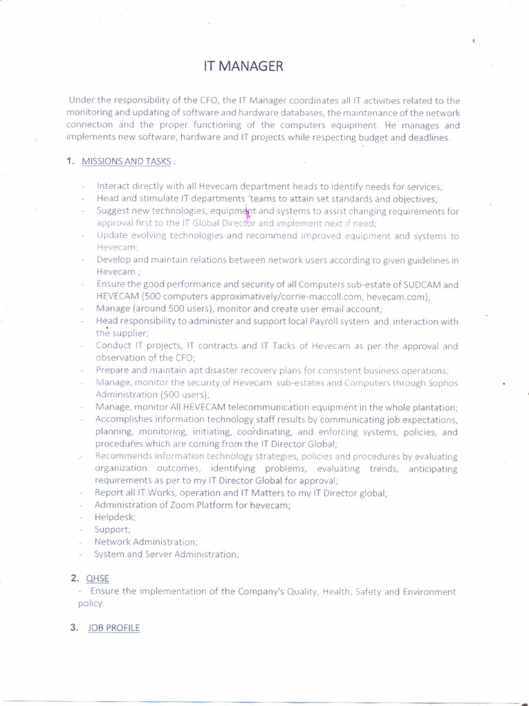Fiche de Poste It Manager | PDF