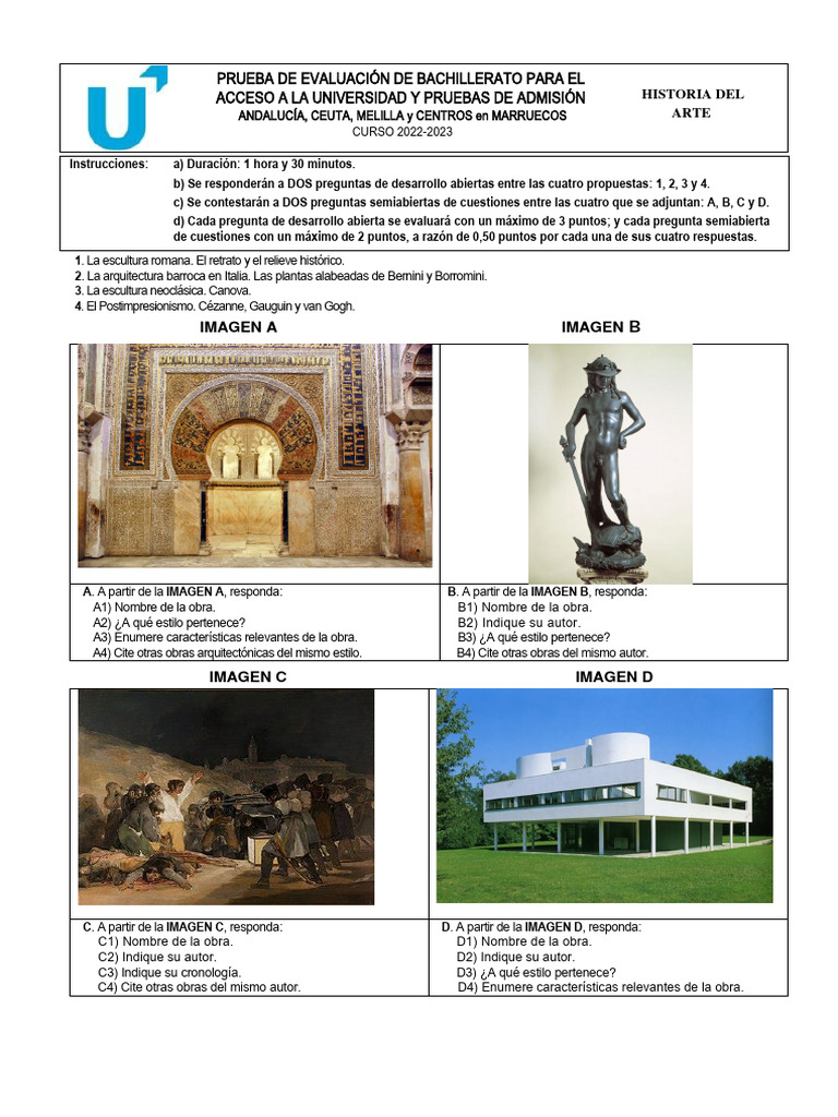 Prueba de Historia del Arte 2022-2023 | PDF