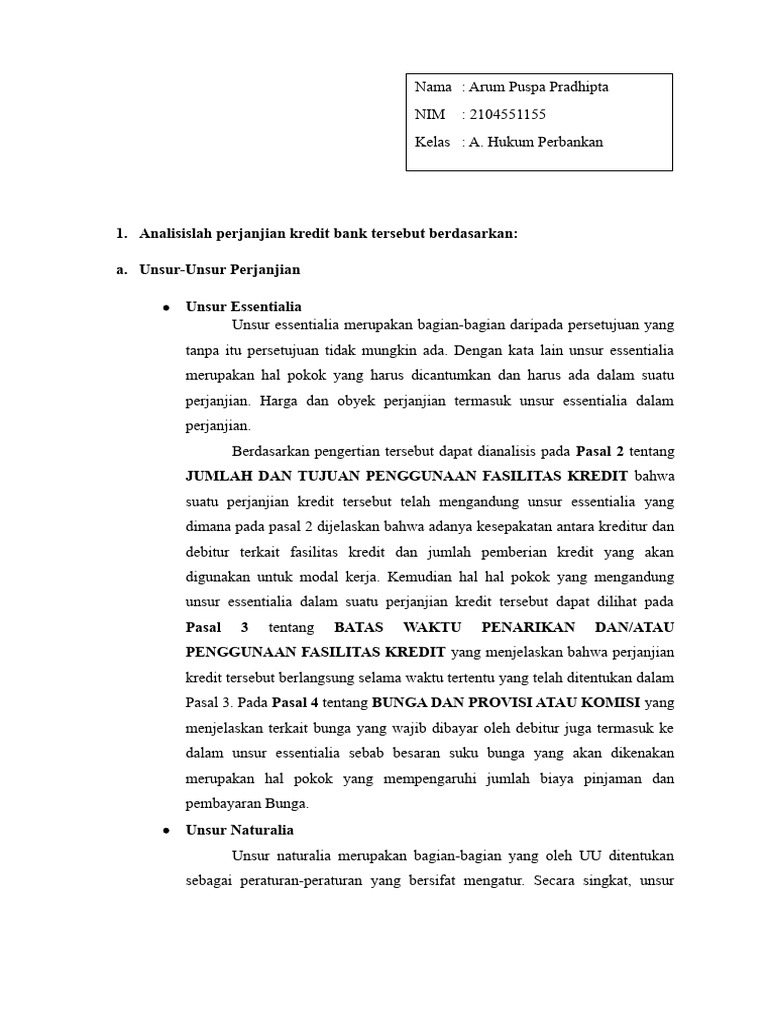Tugas Analisis Kontrak Kredit | PDF