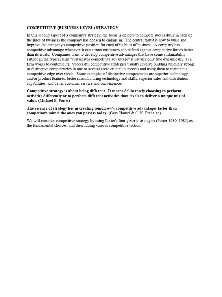 Competitive (Business Level) Strategy | PDF | Finance & Money Management
