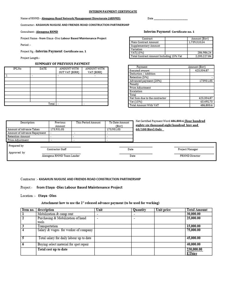 Interim Payment Certificate | PDF | Value Added Tax | Prices