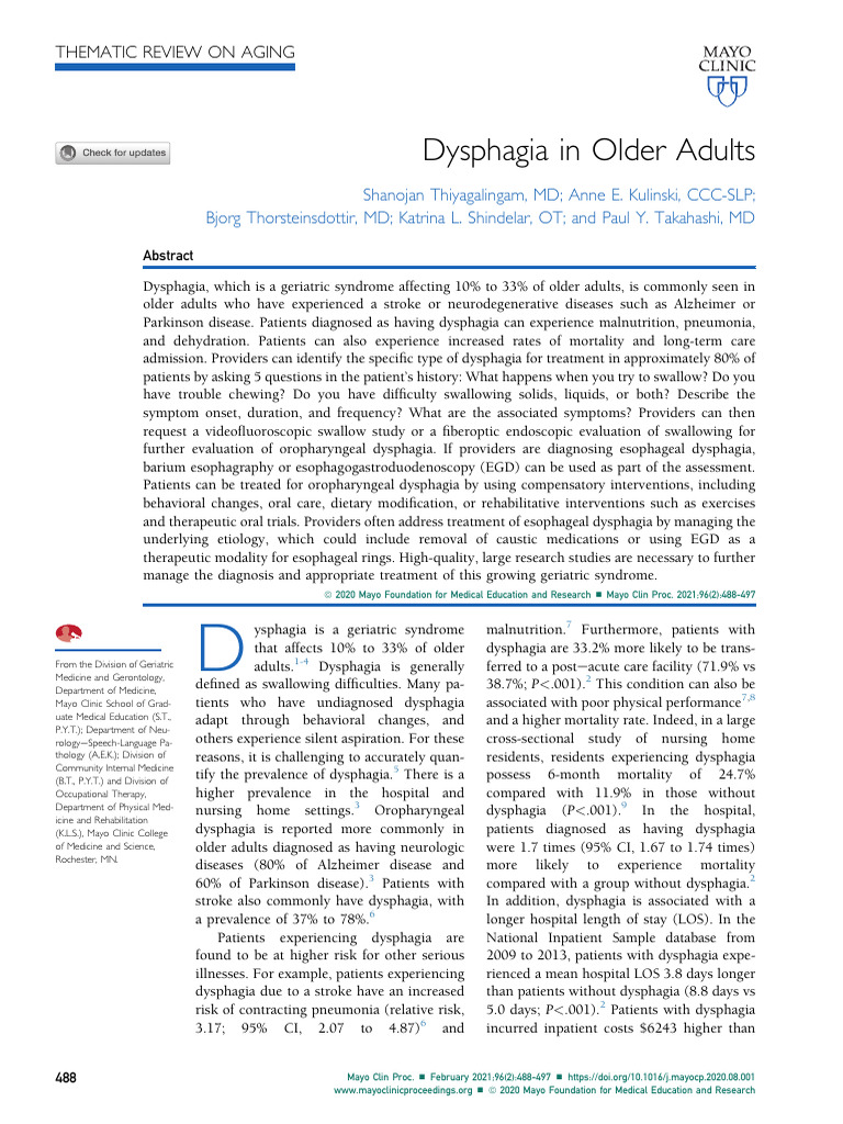 Dysphagia in Older Adults: Risks and Management | PDF | Geriatrics ...