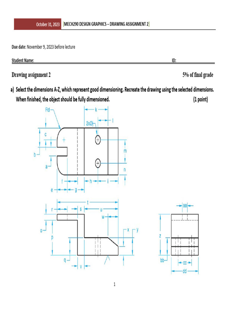 Drawing Assignment 2 Dimensioning | PDF