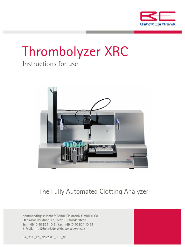 5.2.1 Thrombolyzer XRC - Instructions For Use | PDF | Menu (Computing) | Coagulation