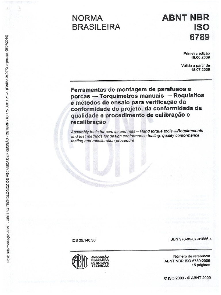 ANBT NBR ISO 6789-2009 (Torquímetros) | PDF