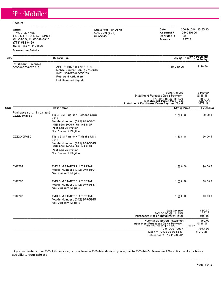T Mobile 2018 | PDF | Receipt | Mobile Phones