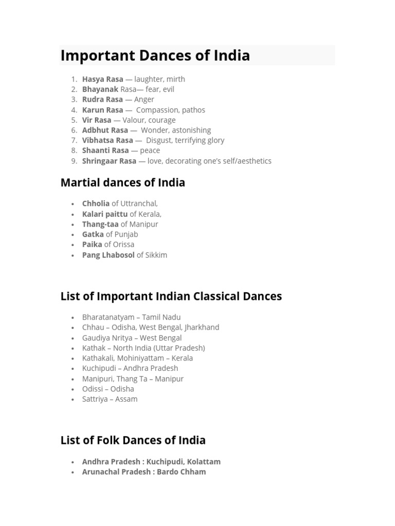 Important Dances of India | PDF | Dances | Performing Arts