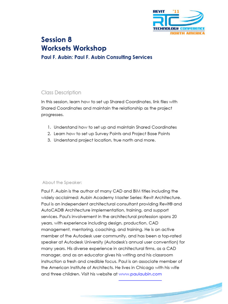 Session 8 Worksets Workshop Paul Aubin Handout | PDF | Autodesk Revit | Auto Cad