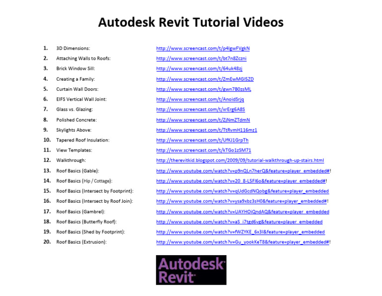 Autodesk Revit Online Tutorial Videos | PDF
