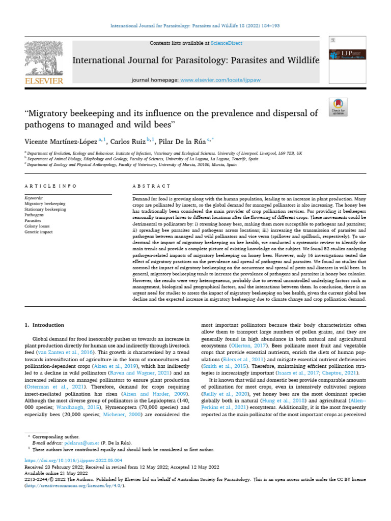 Migratory Beekeeping and Its Influence On The Prevalence and Dispersal ...