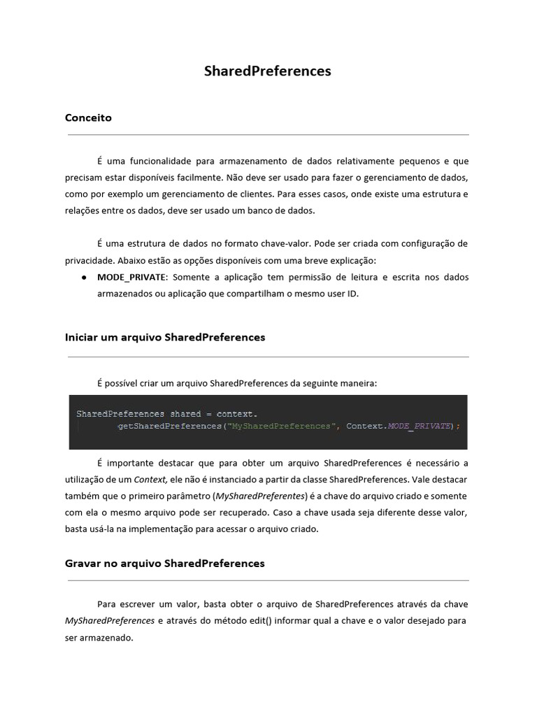 Shared Preferences | Download grátis PDF | Dados | Bancos de dados