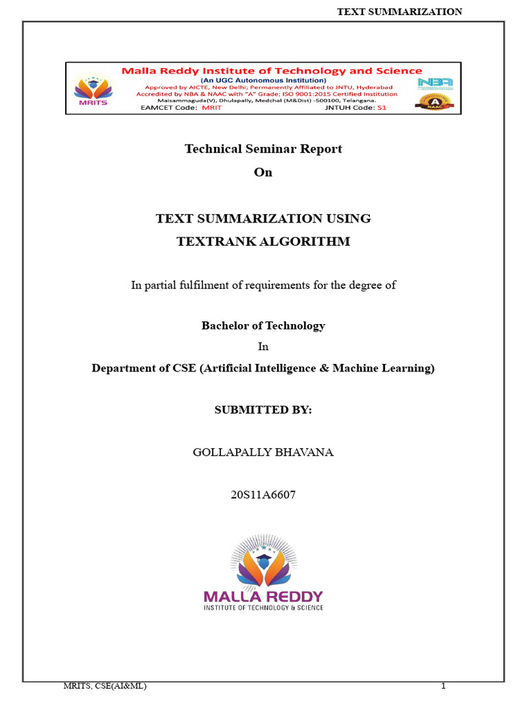 Technical Seminar Report-6607 | PDF | Machine Learning | Artificial Intelligence