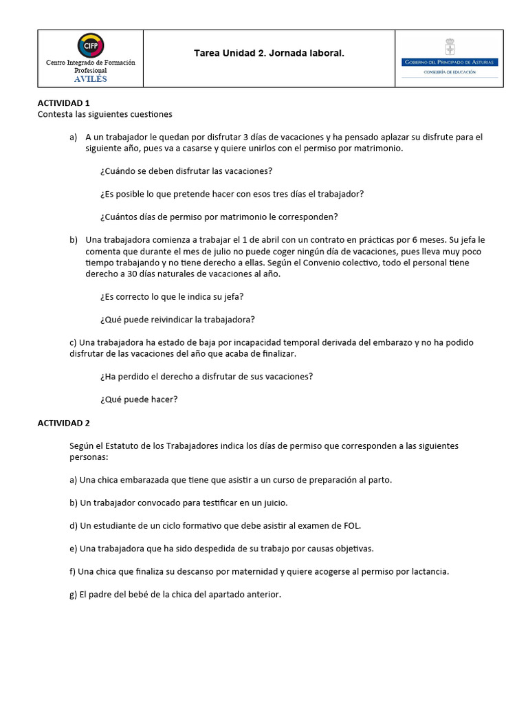 Tarea Ud2-Jornada Laboral | PDF