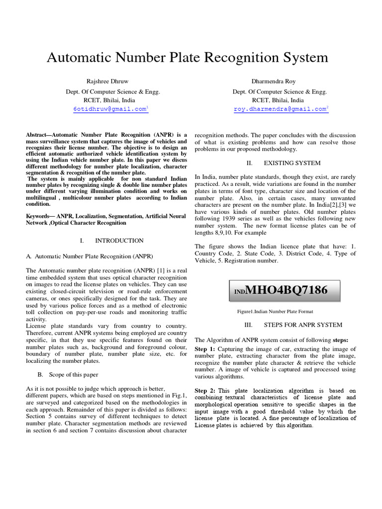 Automatic Number Plate Recognition Syste Pdf Image Segmentation