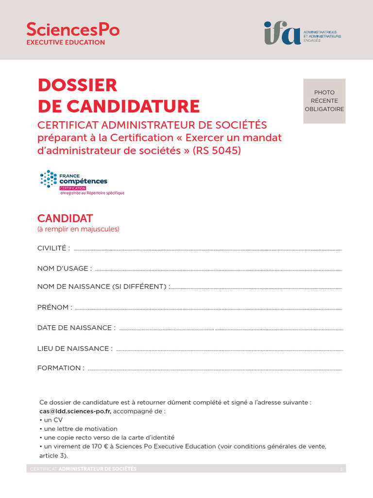 Candidature Certificat Administrateur de Sociétés | PDF | Facture ...