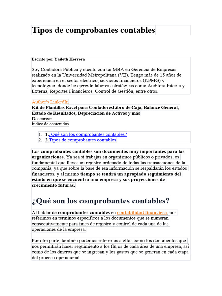 Tipos de Comprobantes Contables | PDF | Contabilidad | Contabilidad ...