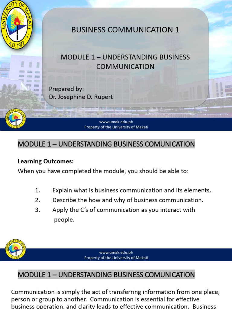 Buscom 1 PPT Pres. Module 1 Understanding Business Communication ...