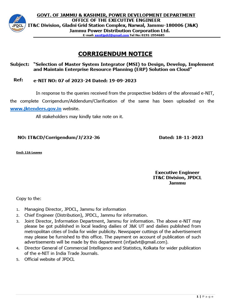 20231120-Finalcorrigendum18112023 - JPDCL | PDF | Backup | Cloud Computing