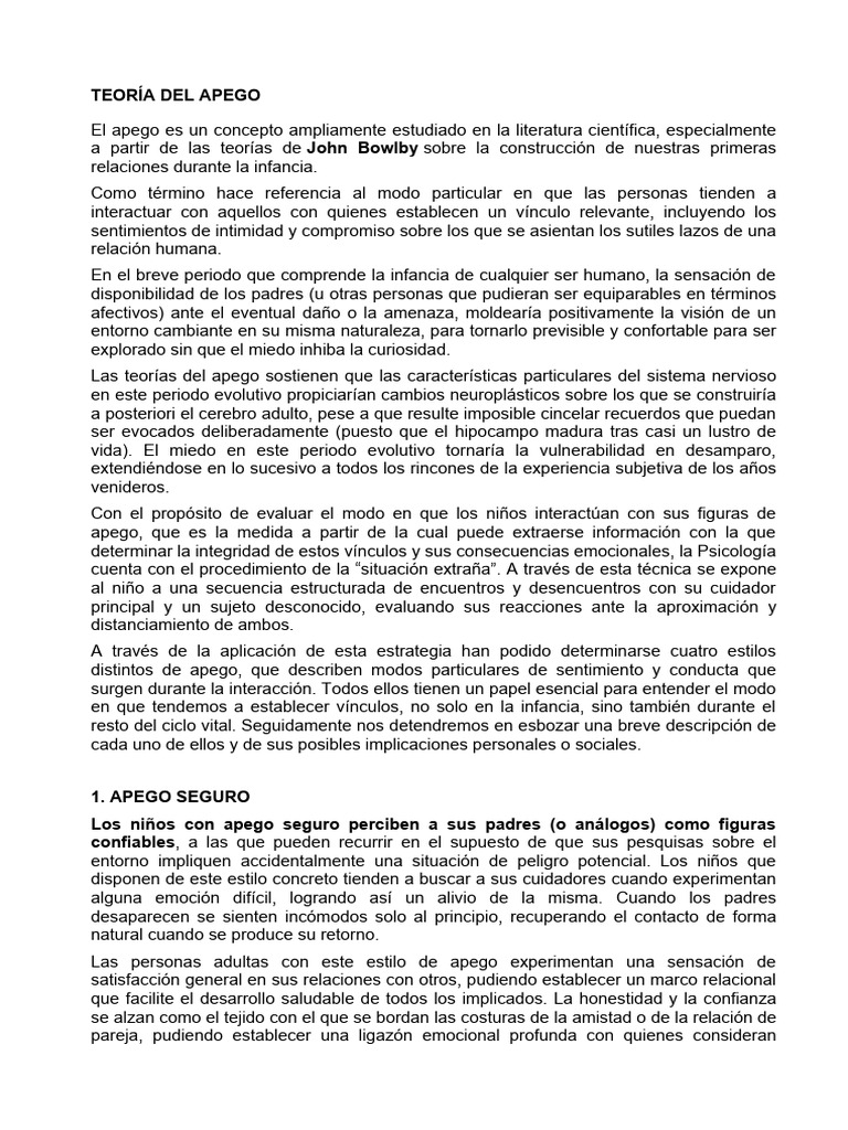 El Apego | PDF | Teoría de apego | Ansiedad