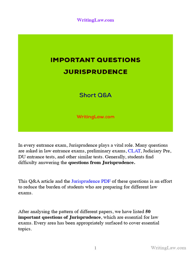 50 Important Jurisprudence Questions | PDF | Jurisprudence | Ethical Principles