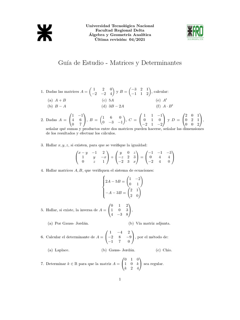 Guía Completa: Matrices y Determinantes | PDF | Matriz (Matemáticas ...