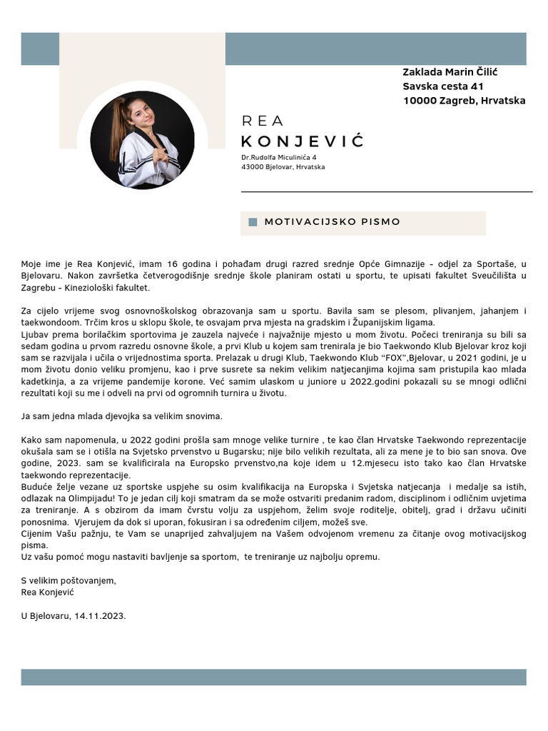 Motivacijsko Pismo-Rea Konjević | PDF