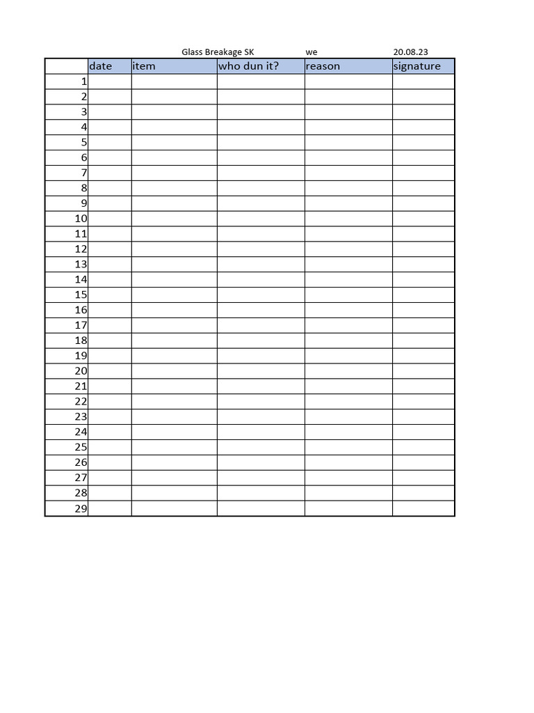 Breakage Sheet | PDF