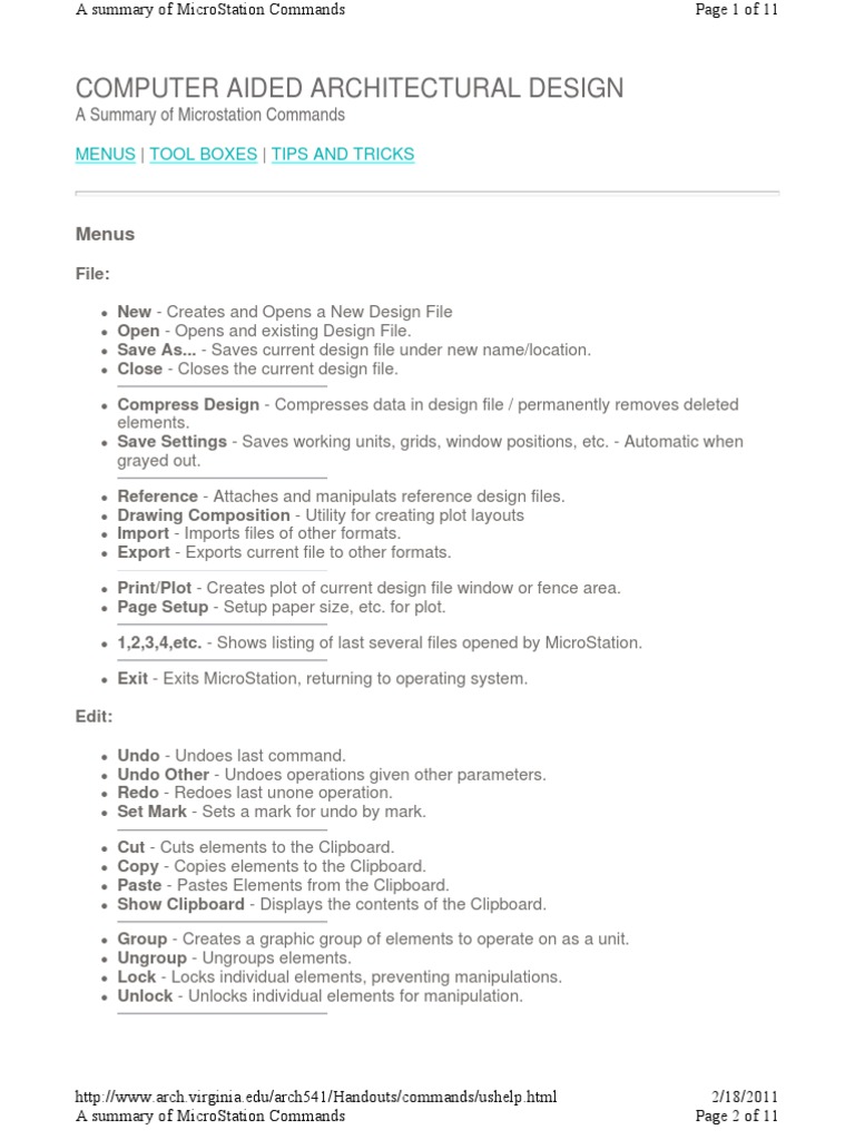 MicroStation Commands Guide | PDF | Angle | 2 D Computer Graphics