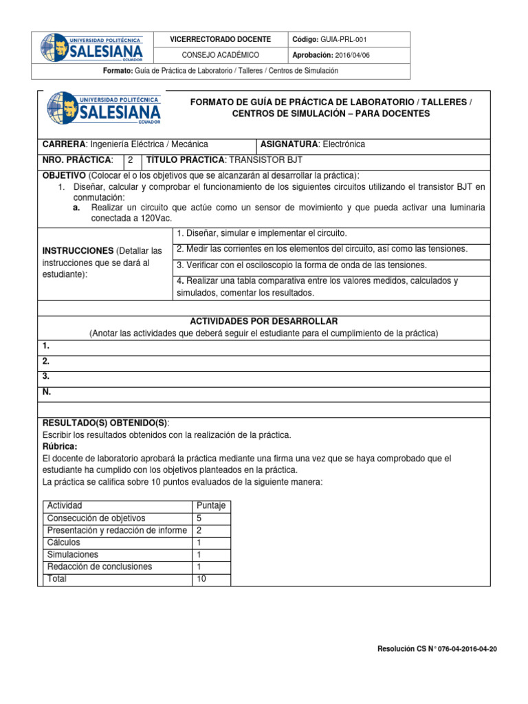 Guía Práctica de Lab. Electrónica | PDF | Electrónica | Transistor