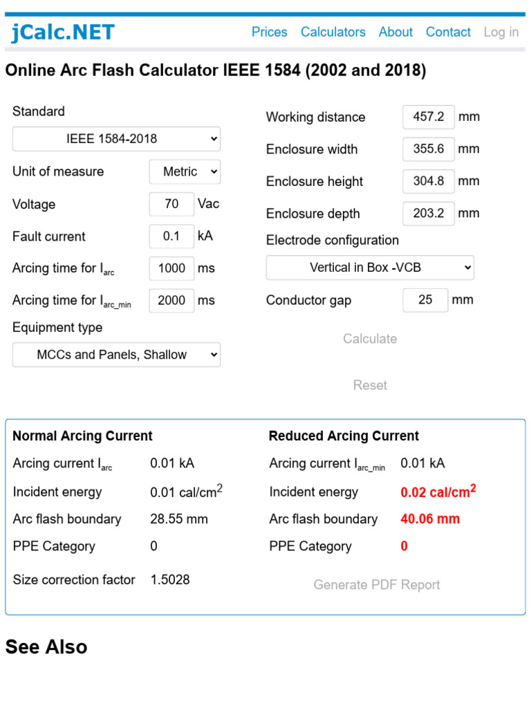 Online IEEE Arc Flash Calculator | PDF | Electric Arc | Alternating Current