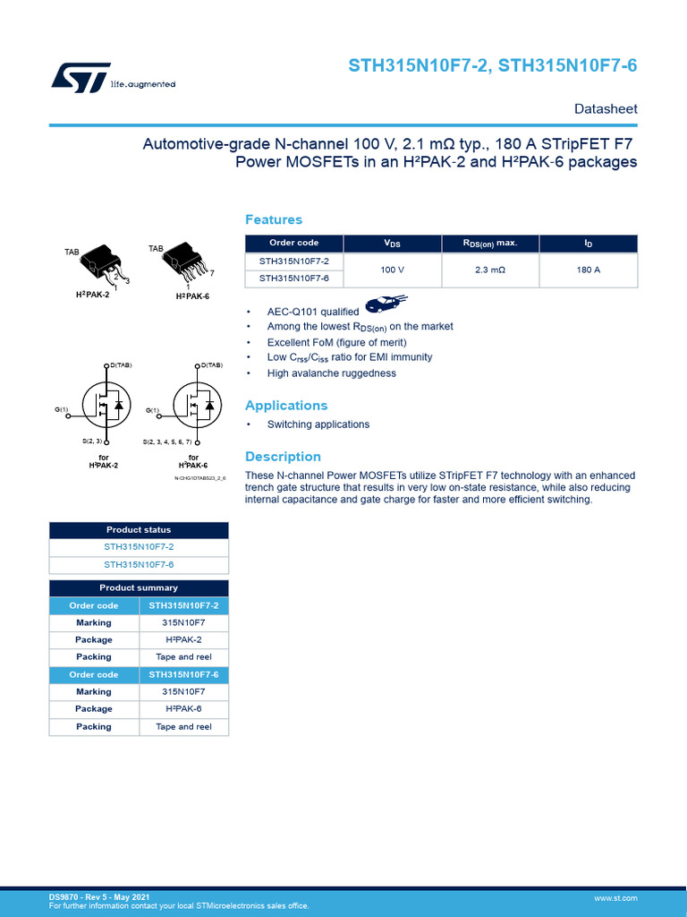 sth315n10f7 2 | PDF | Electronic Engineering | Electrical Engineering