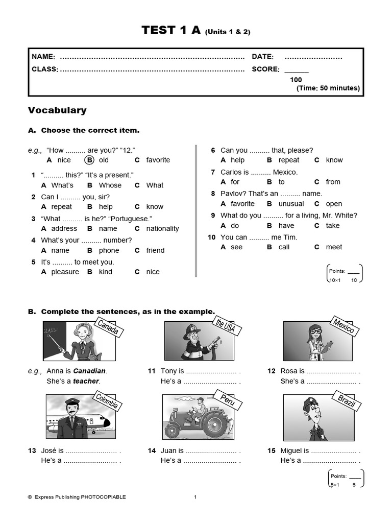 Double Click 1 Test 1A | PDF | Linguistics | Human Communication