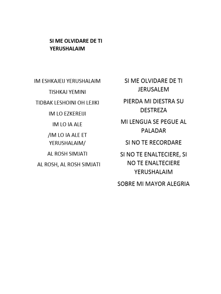 Si Me Olvidare de Ti Yerushalaim | PDF Si Me Olvidare de Ti Yerushalaim | PDF