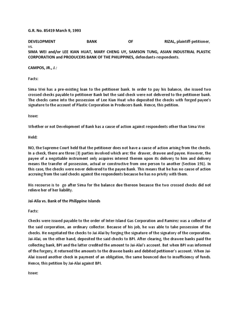 Cases On Forgery (Negotiable Instruments) | PDF | Bdo Unibank | Cheque