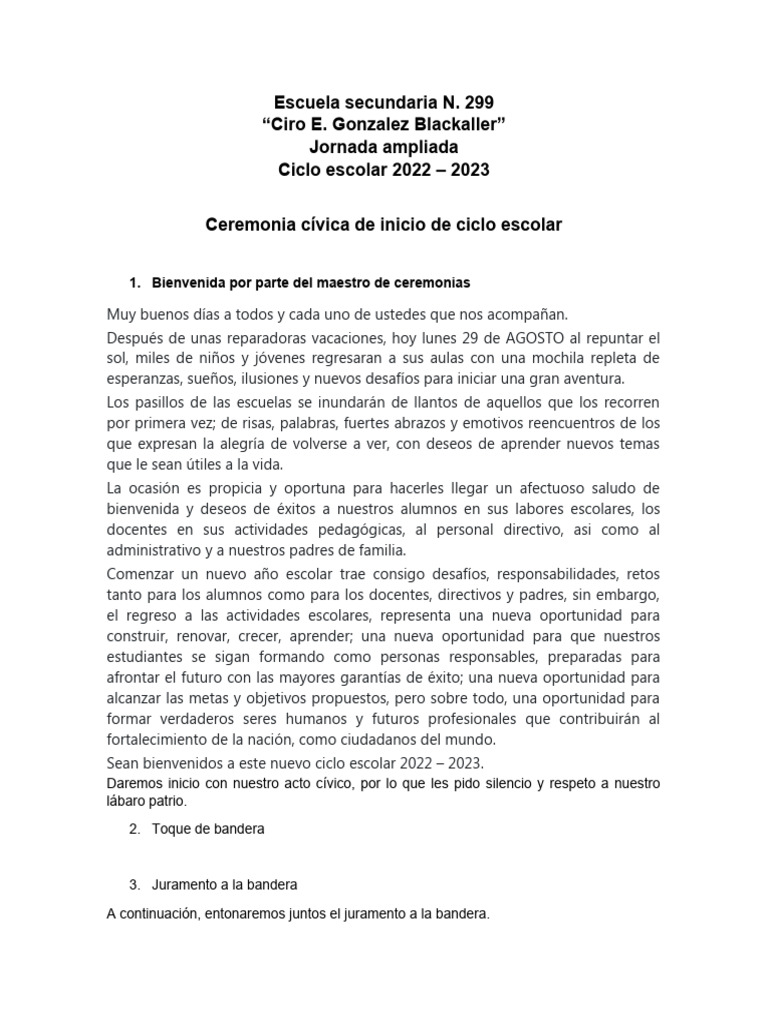 Programa de Bienvenida 2022 2023 Sec 299 CDMX | PDF