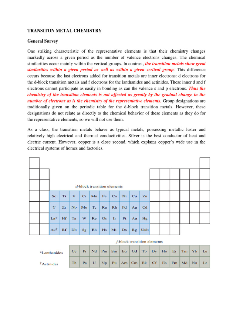 Che 410 ................... Transition Metal Chemistry | PDF | Transition Metals | Electron ...