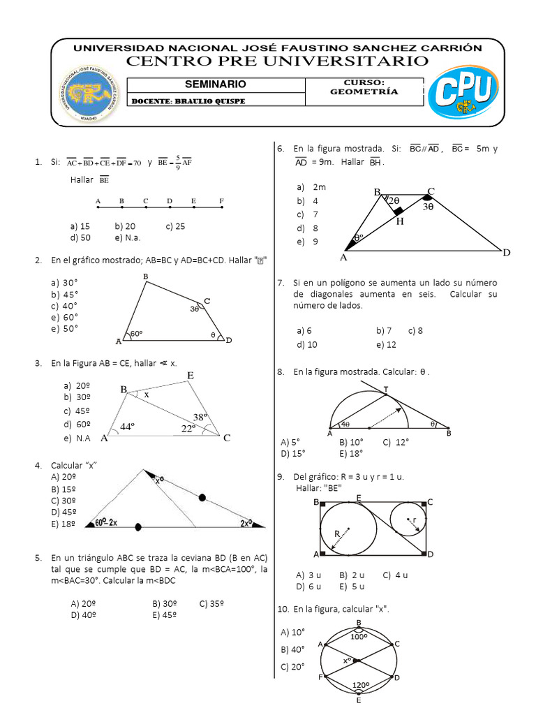 Repaso Final Cpu Geometria | PDF | Geometría del plano euclidiano | Geometría Elemental