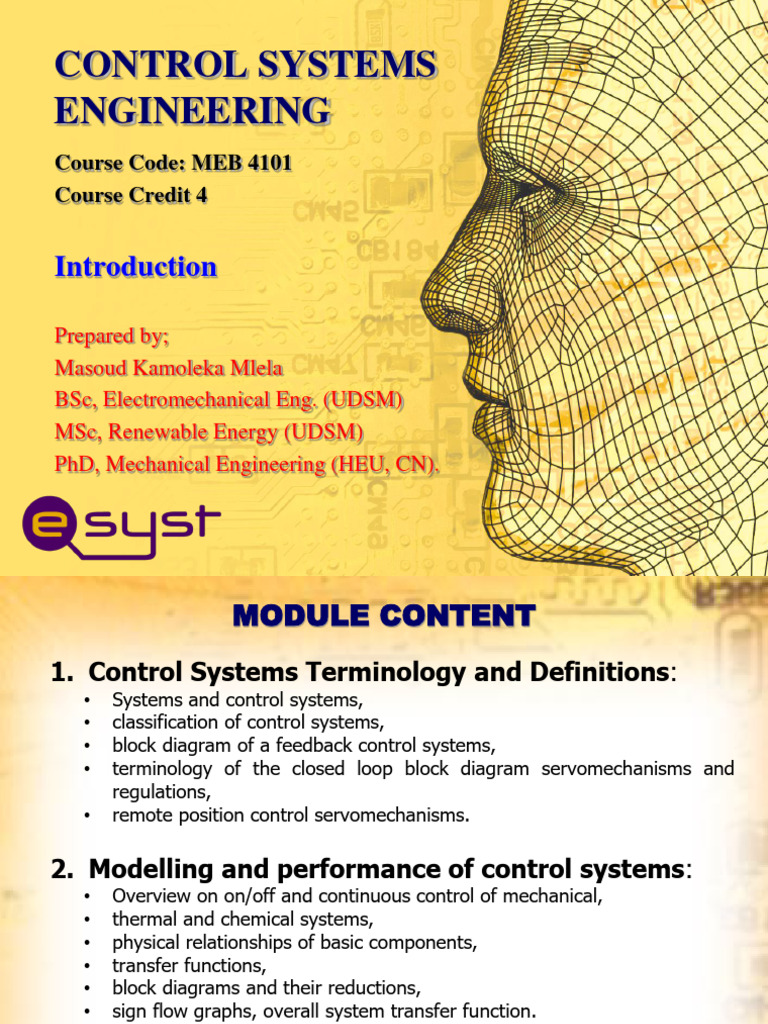 LECTURE 1. Control Systems Engineering - MEB 4101-1 | PDF | Feedback | Control Theory