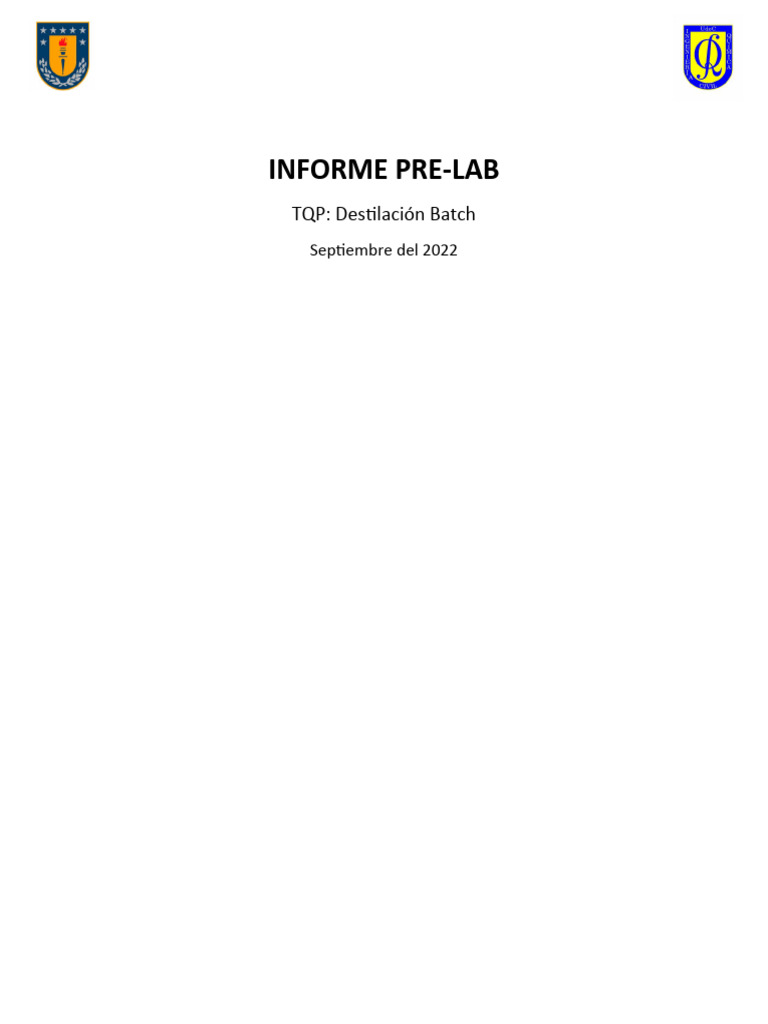 Pre Lab Destilacion Batch Grupo I Rev. 1.0 EM | PDF | Destilación | Fase (materia)