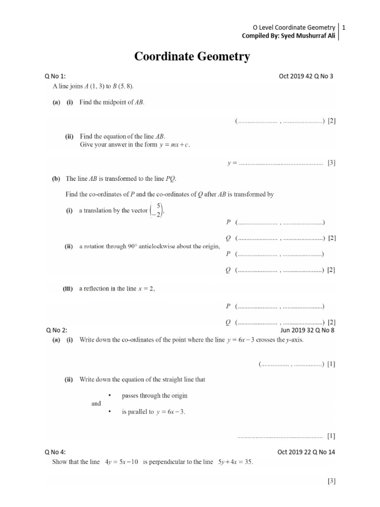 Coordinate Geometry O Level | PDF