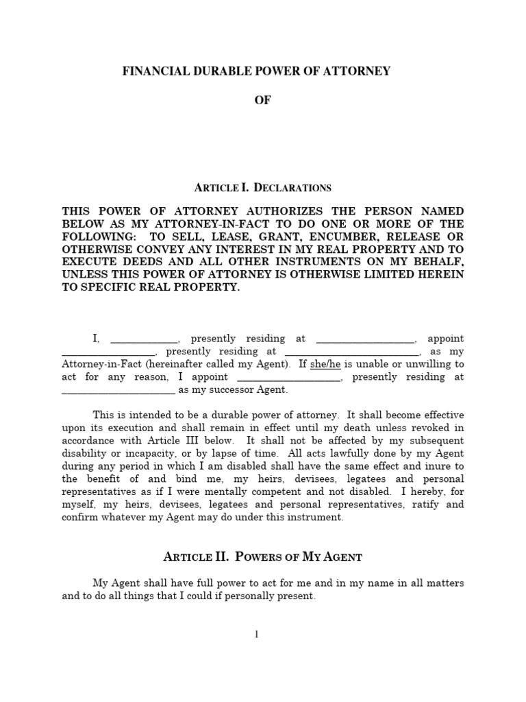 Financial Durable Power of Attorney | PDF | Power Of Attorney | Trust Law