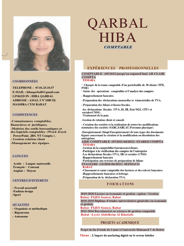 Hiba Qarbal : Comptable à Rabat | PDF | Comptabilité | Banques